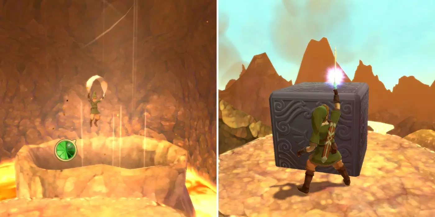 Geyser hawa panas sing nggawa pemain bali menyang puncak gunung geni ing The Legend of Zelda: Skyward Sword HD