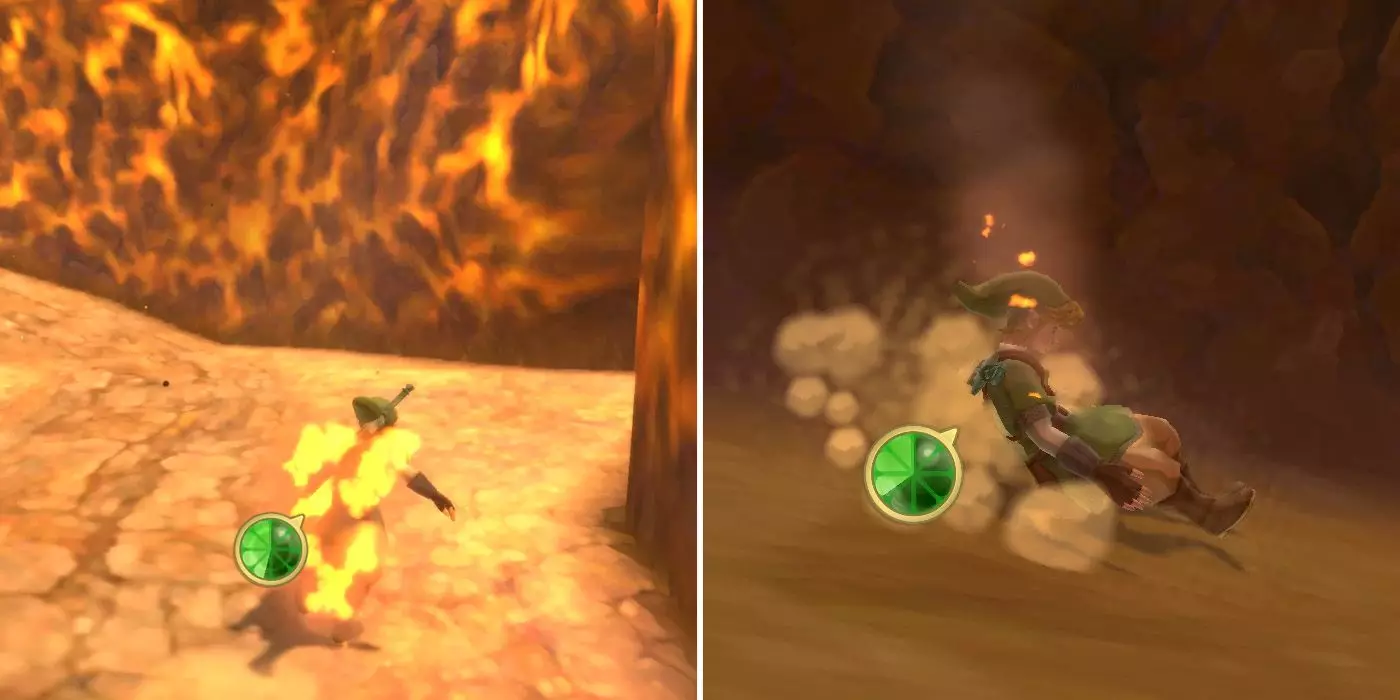 Correre attraverso la caverna infuocata in The Legend of Zelda: Skyward Sword HD