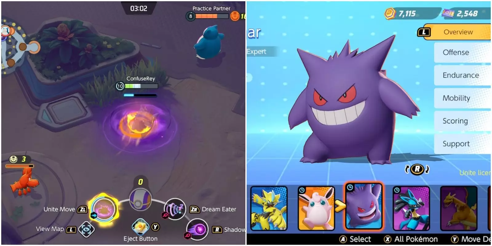 gengar στο μενού και χρησιμοποιώντας το unite τους κινούνται στη μάχη.