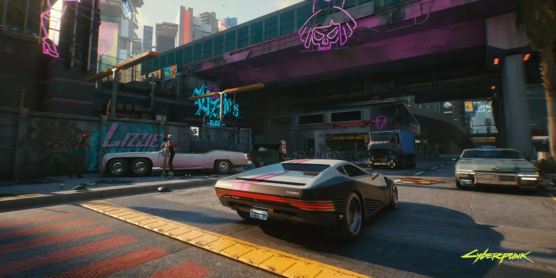 Cyberpunk 2077 V mengendarai mobil