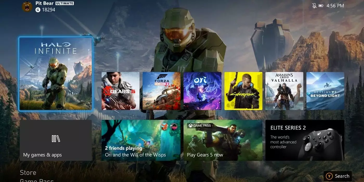 serie xbox x pantalla de inicio de xbox one ui