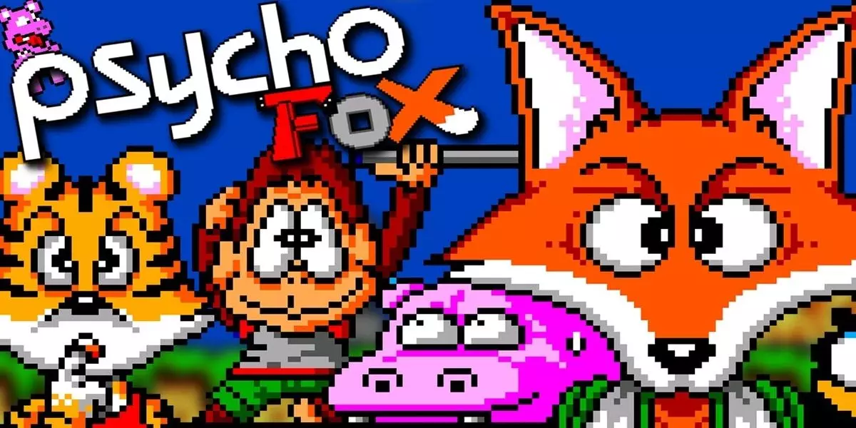 Psycho Fox Titelbildschierm mat Schlëssel Charaktere