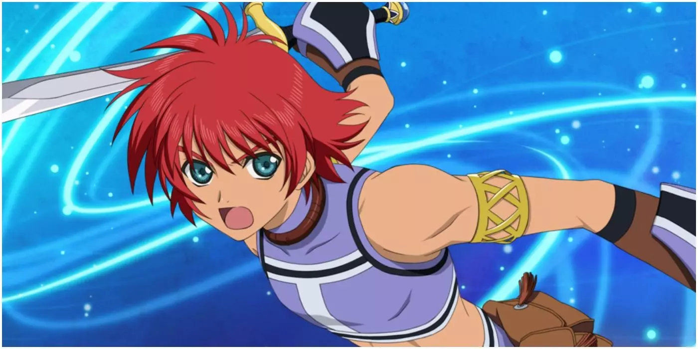 Tales of Eternia's Reid gebruikt zijn vertrouwde zwaard in de strijd