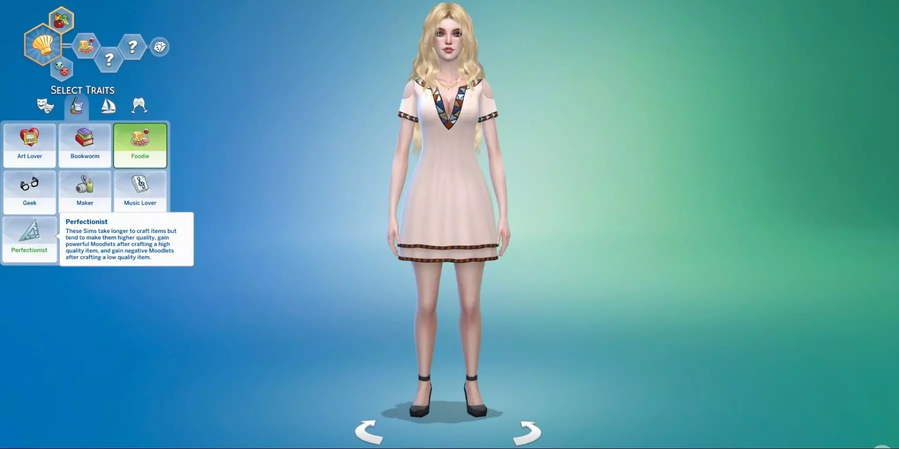 женският сим в cas има перфекционистична черта в Sims 4