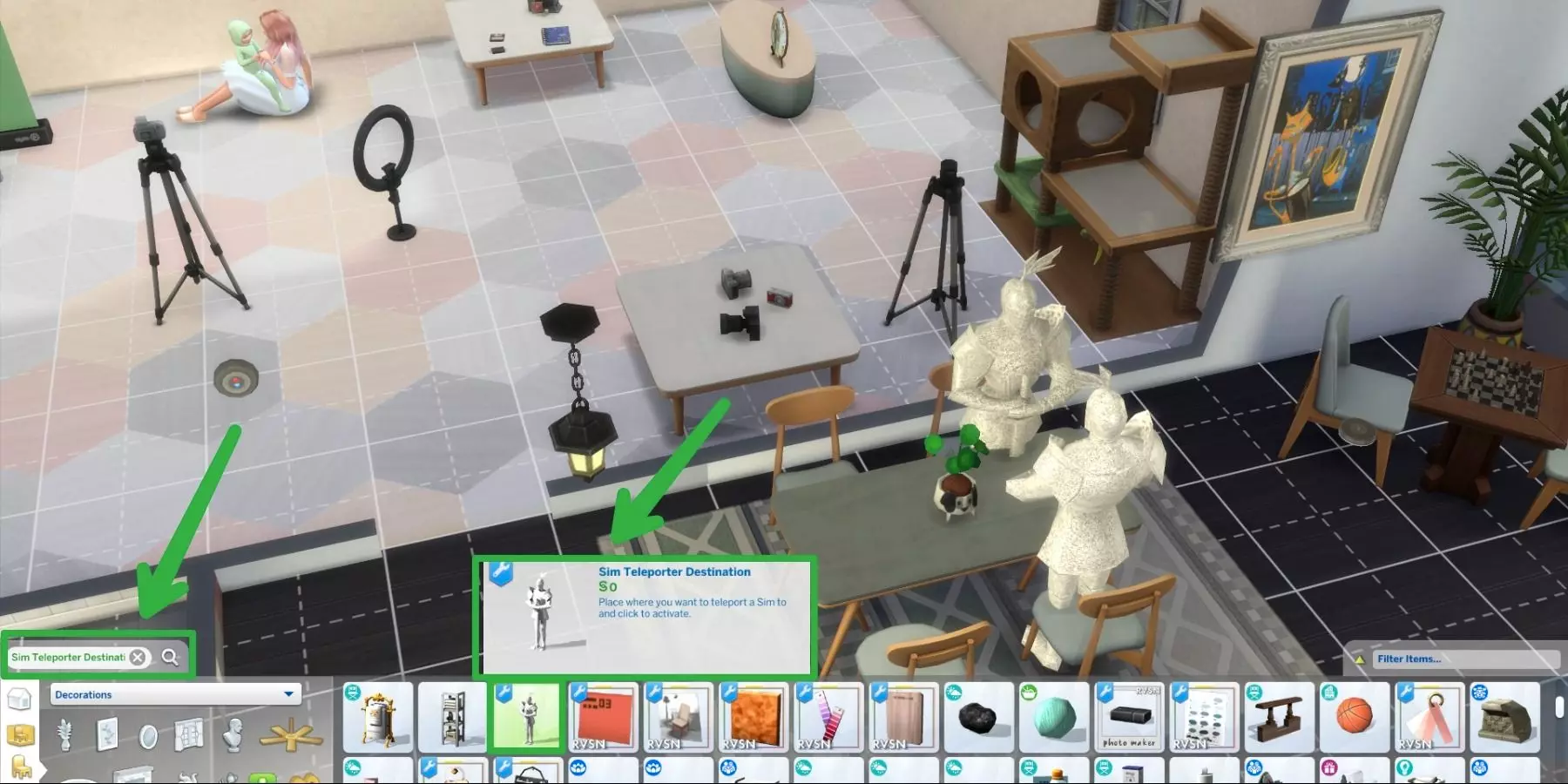 kde nájsť teleport akéhokoľvek sim modu v režime zostavovania v Sims 4