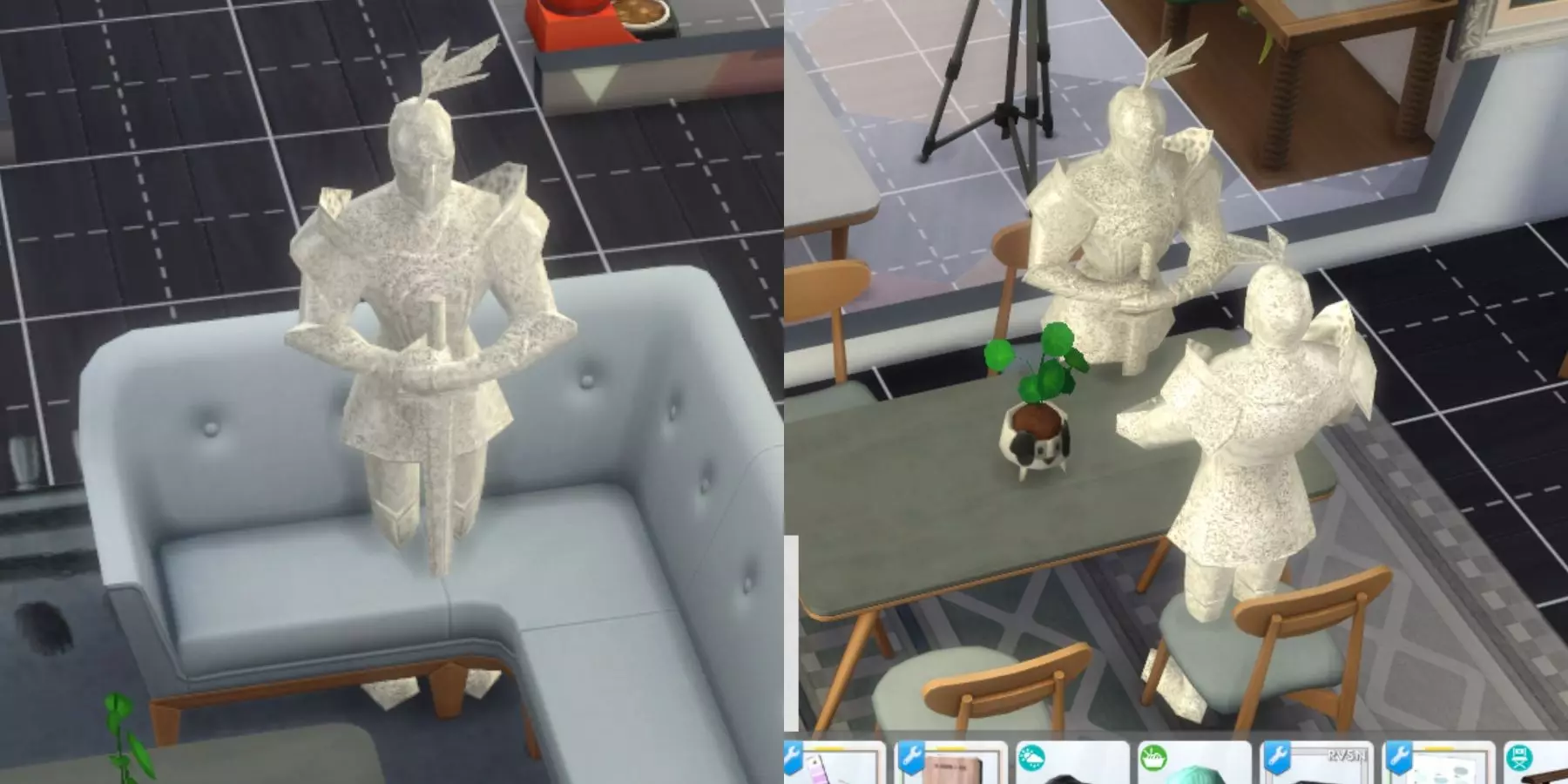 teleportujte akýkoľvek sim mod, ktorý pripomína sochu rytiera v Sims 4