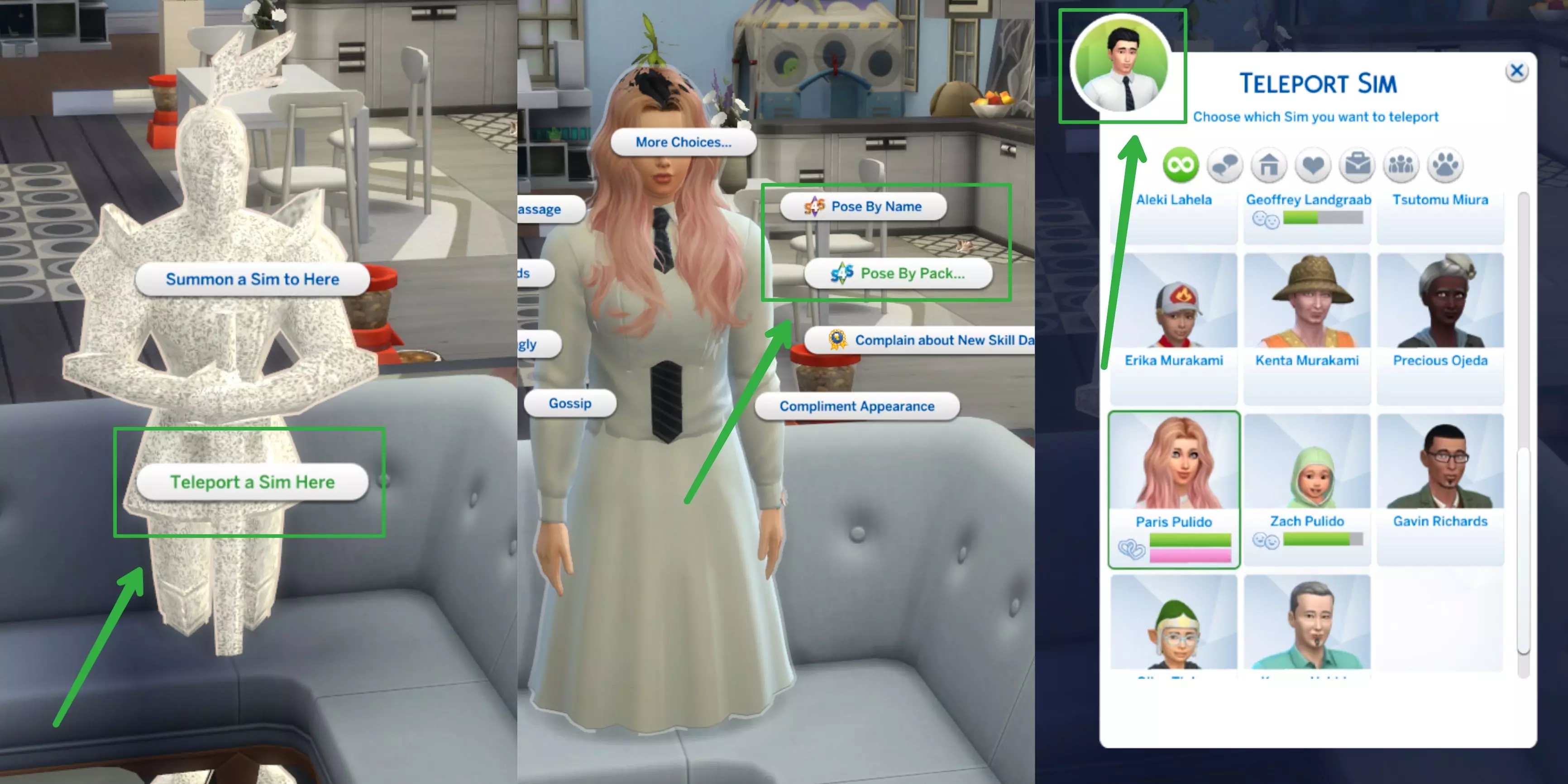 teleportéiert all Sim Mod an de Pose Player Mod am Sims 4