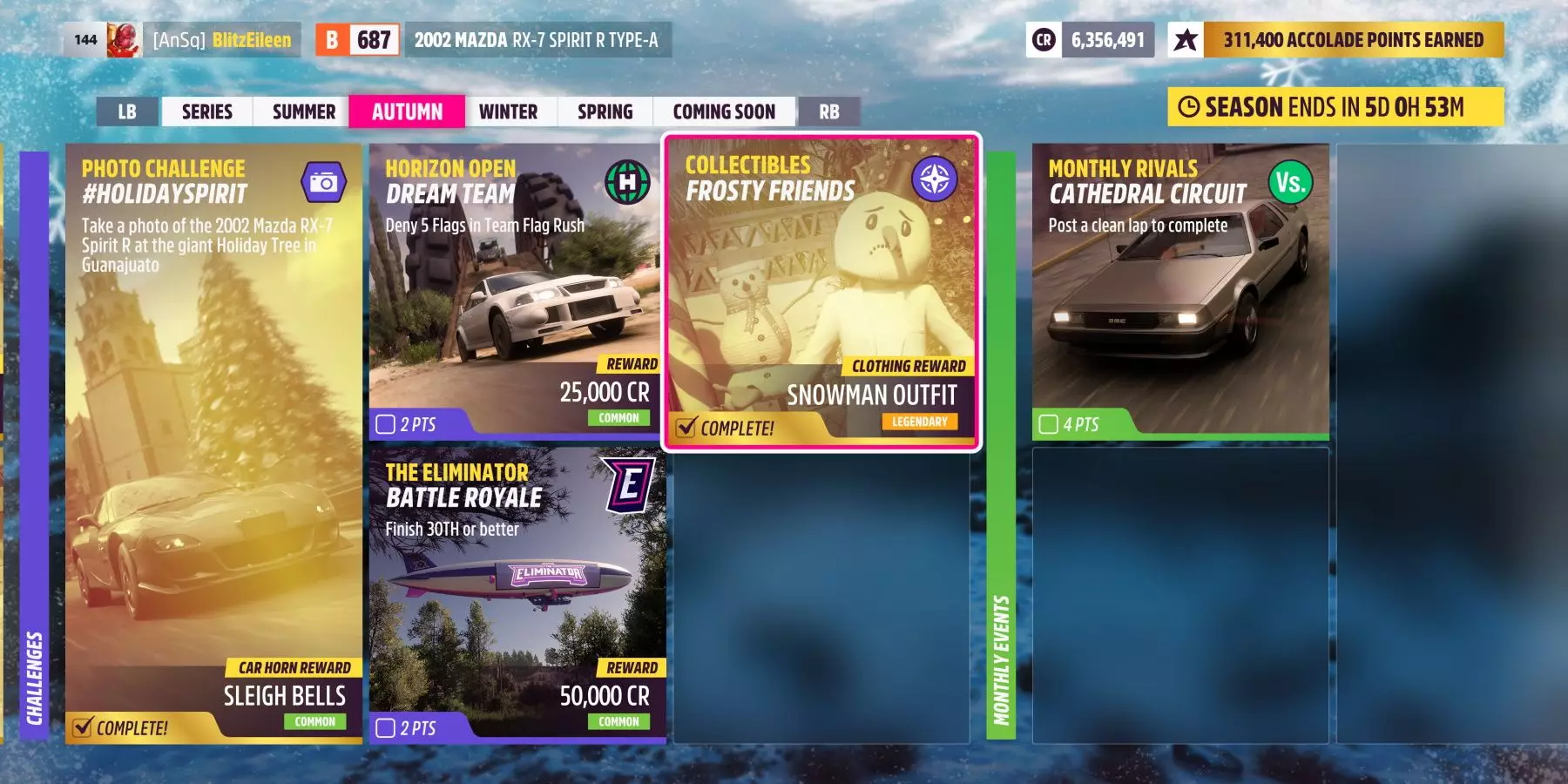 Meniul Playlist Festivalului Forza Horizon 5