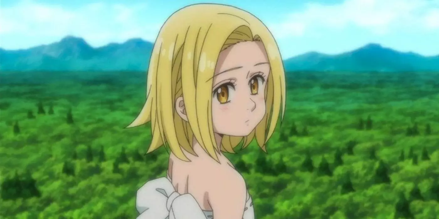 Anime Elaine Seven Deadly Sins ag caitheamh gúna bán