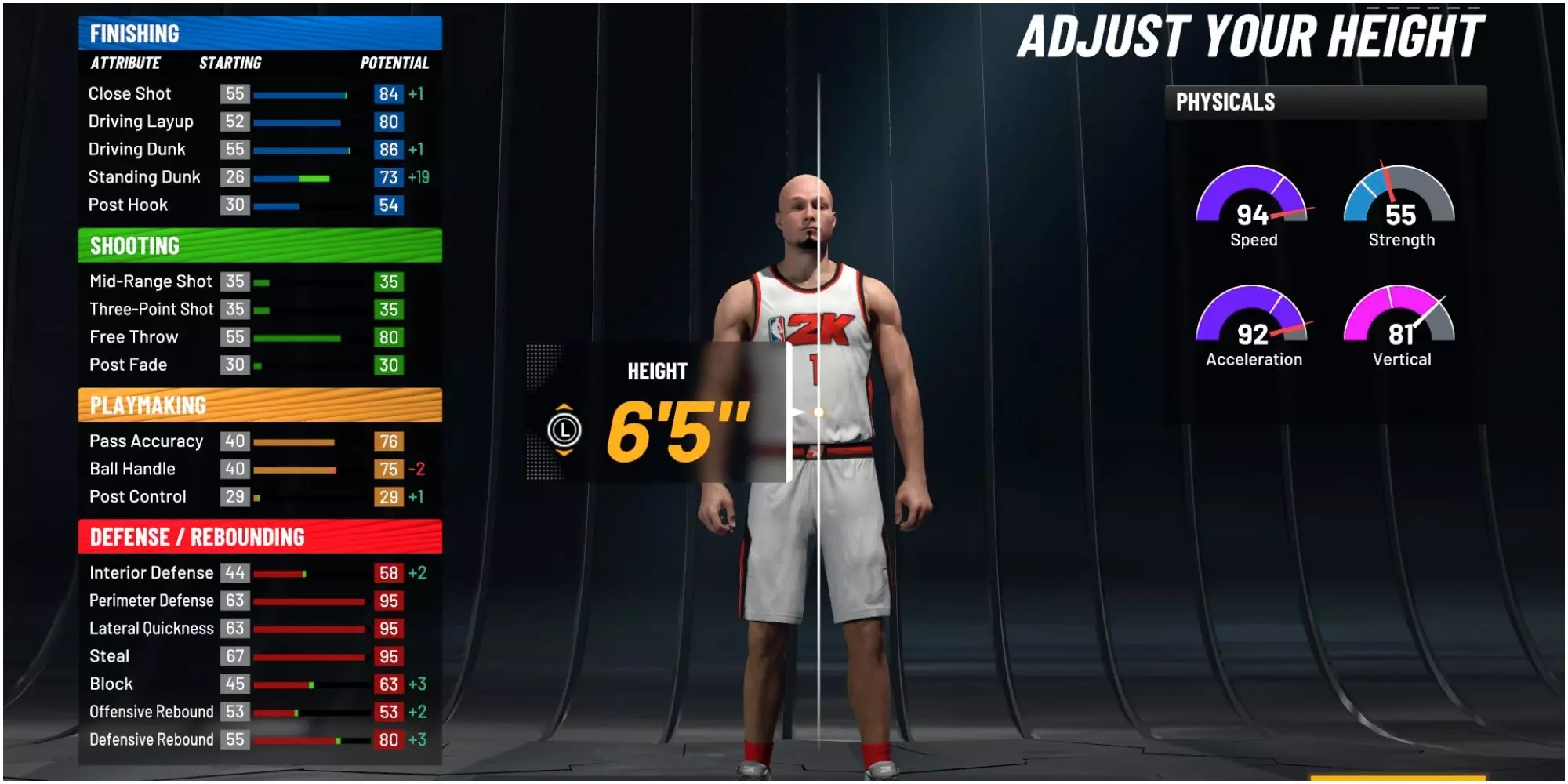 NBA 2K22 Ρύθμιση ύψους σε Six Foot Five