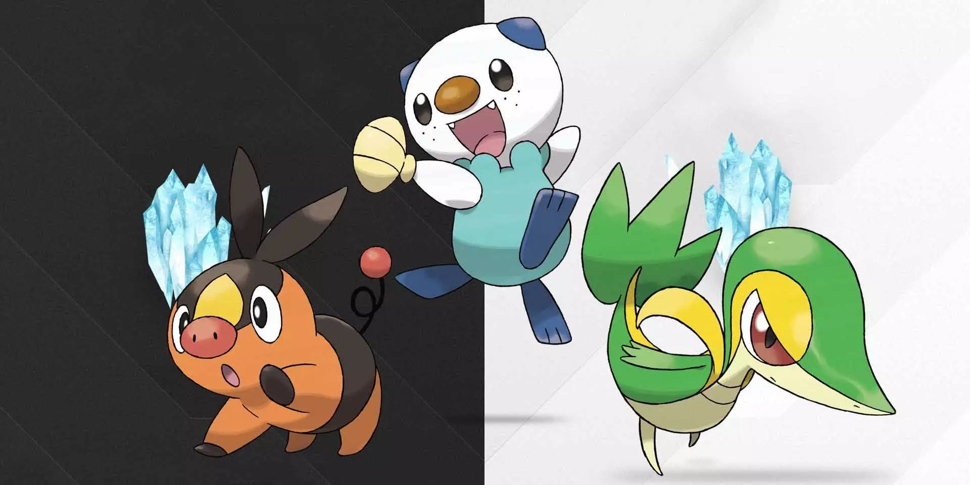 Tepig, Oshawatt e Snivy; os tres Pokémon iniciais en Pokémon Black & White