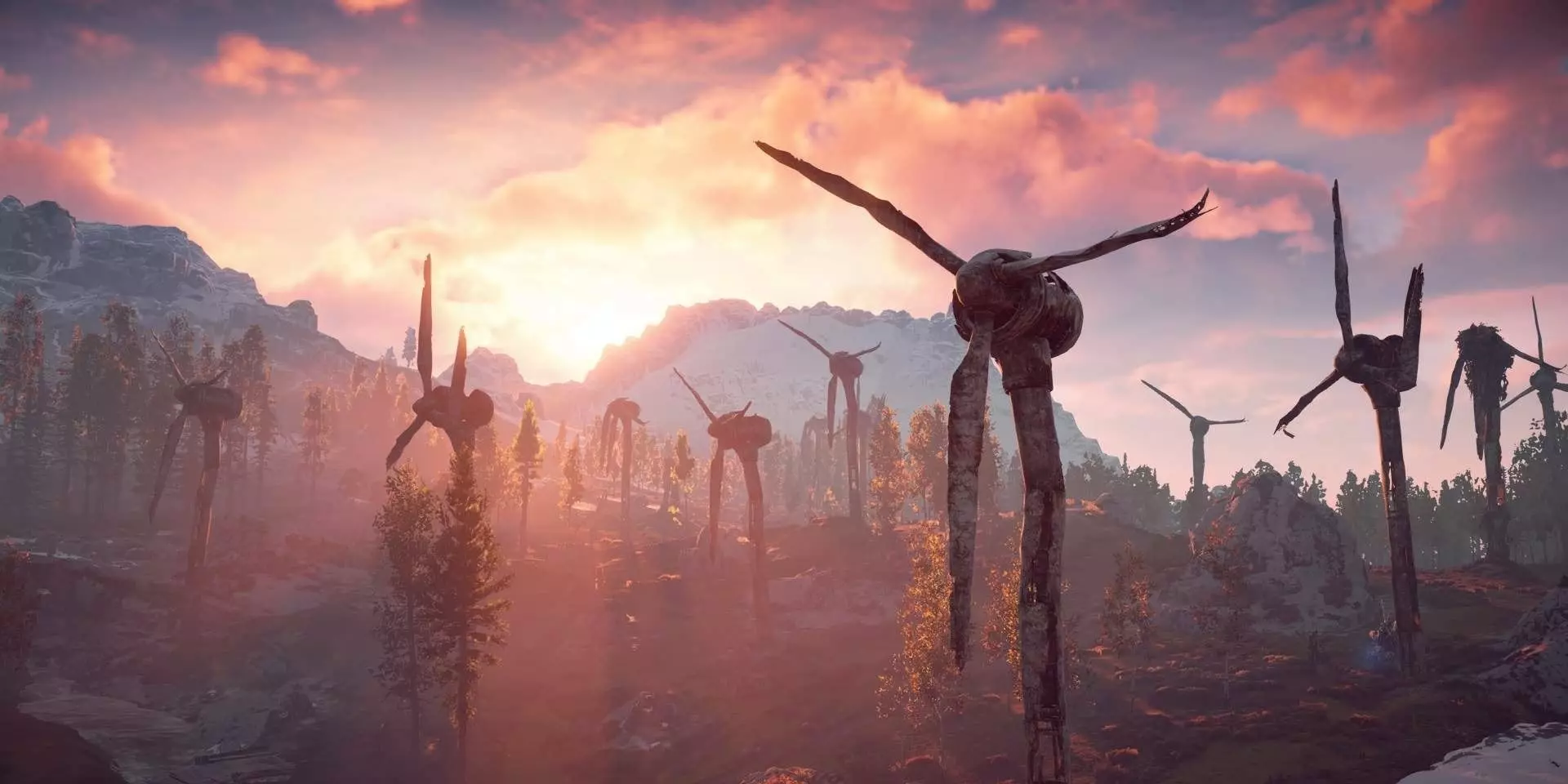 Windmill Graveyard ntawm tus ciam teb Nora-Carja hauv Horizon Zero Kaj ntug