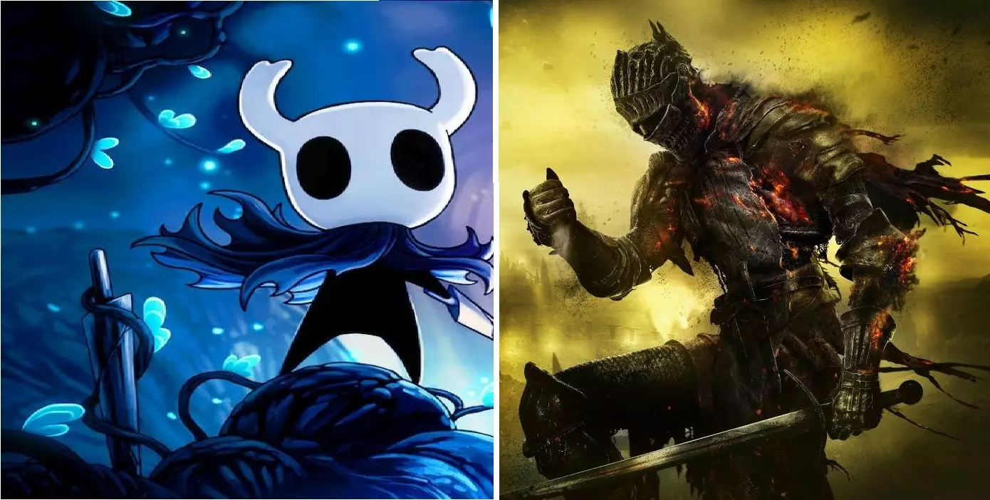 keyart mashup hollow knight අඳුරු ආත්මයන්