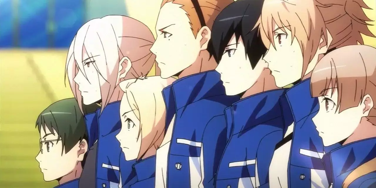 Equipo deportivo de anime facendo cola