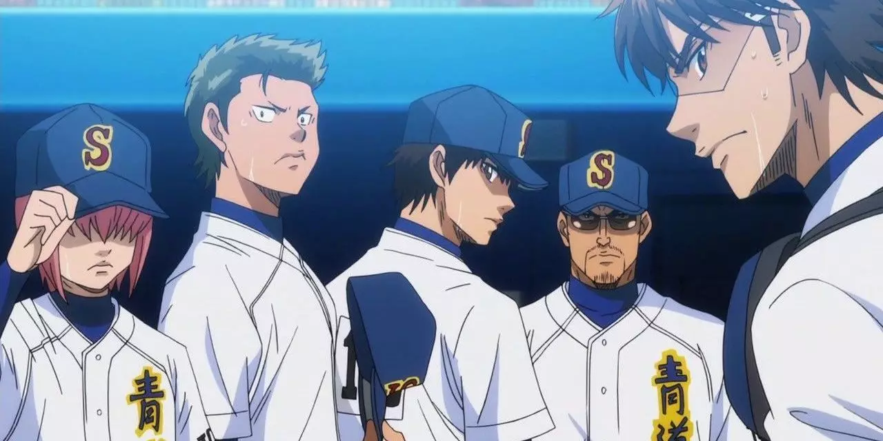 Giocatori di baseball anime in uno stato di tensione