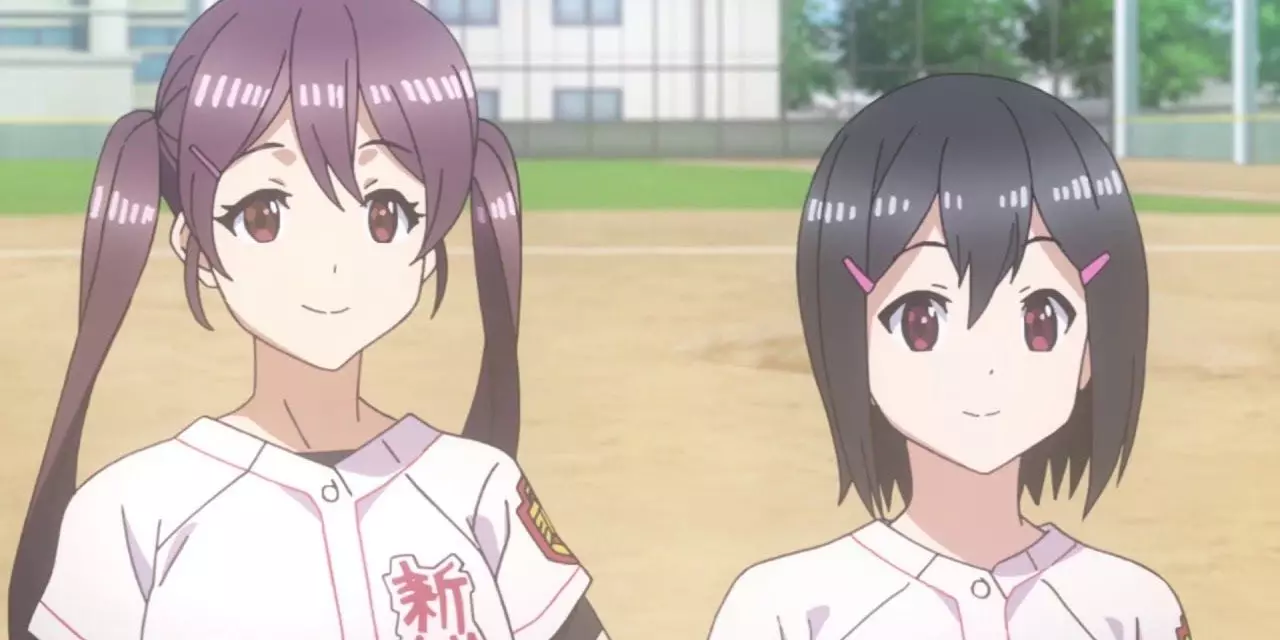 Yomi e Rei em uniformes de beisebol