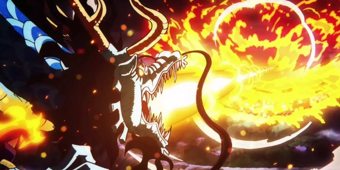 One Piece - Kaido als Drache, der eine Explosion entfesselt