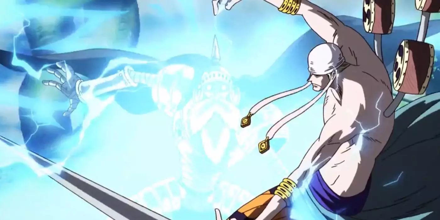 One Piece - Enel benutzt seine Teufelsfrucht, um den unbewussten Skypiea-Gott zu schockieren