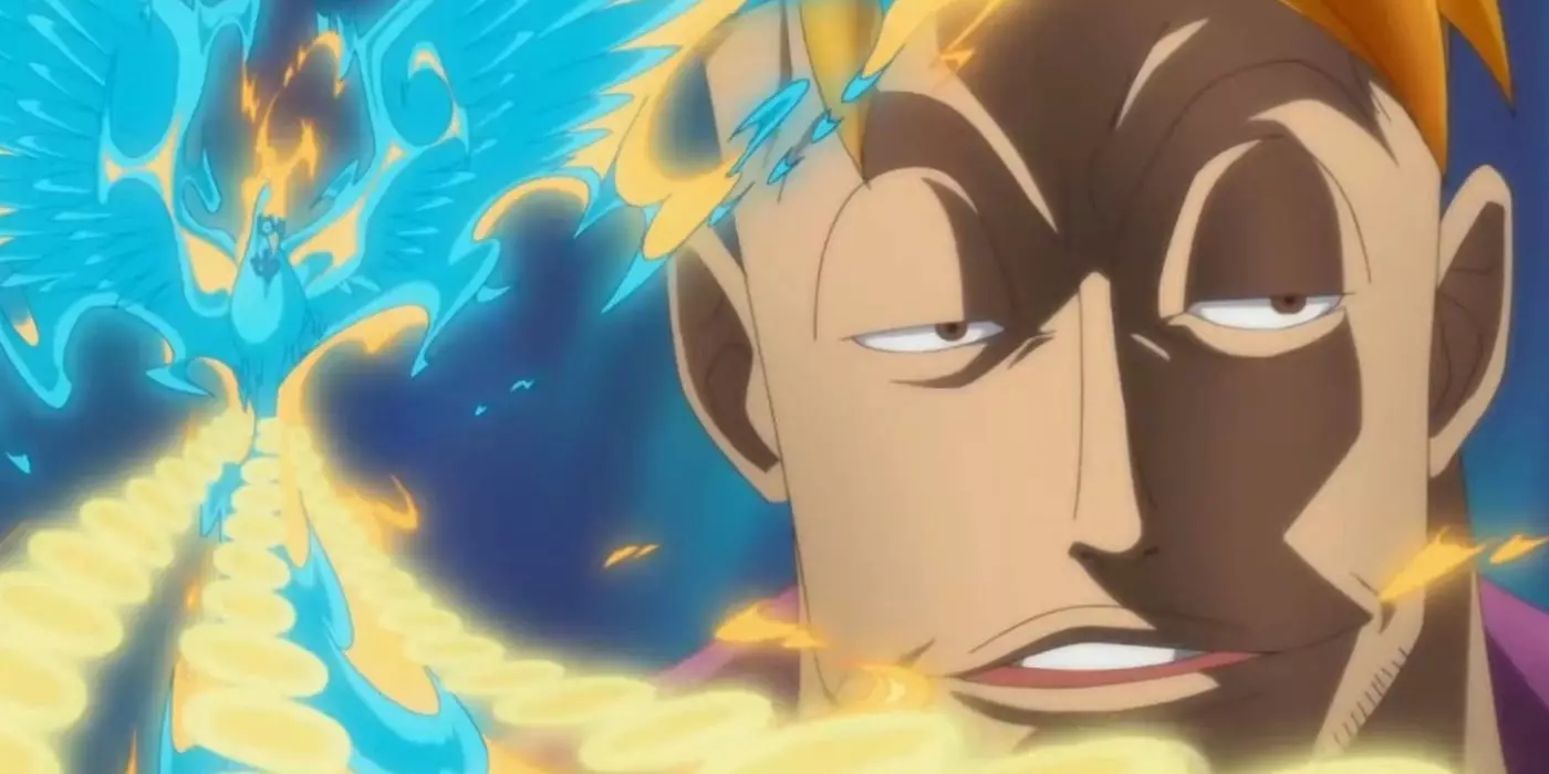 One Piece - Marcos menschliche Form neben seiner vollen Phoenix-Form