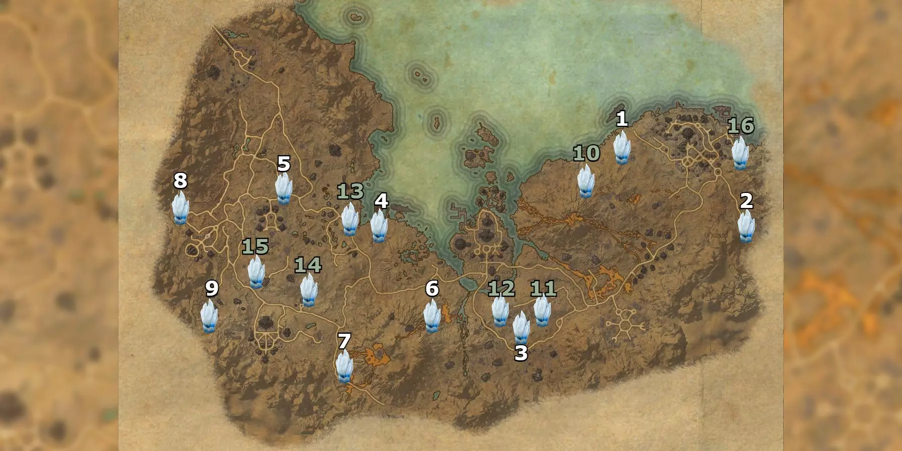 Elder Scrolls Online Stonefalls Skyshard Locations Guide Kort nummereret