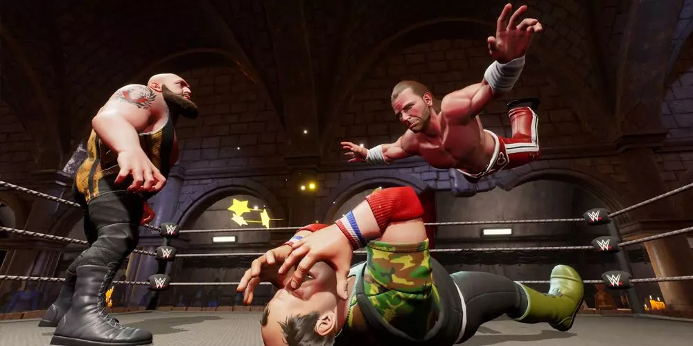 WWE-2K-Battlegrounds-Shawn-Michaels-Jumps-On-Sgt-Slaughter-Big-Acara-Tingali