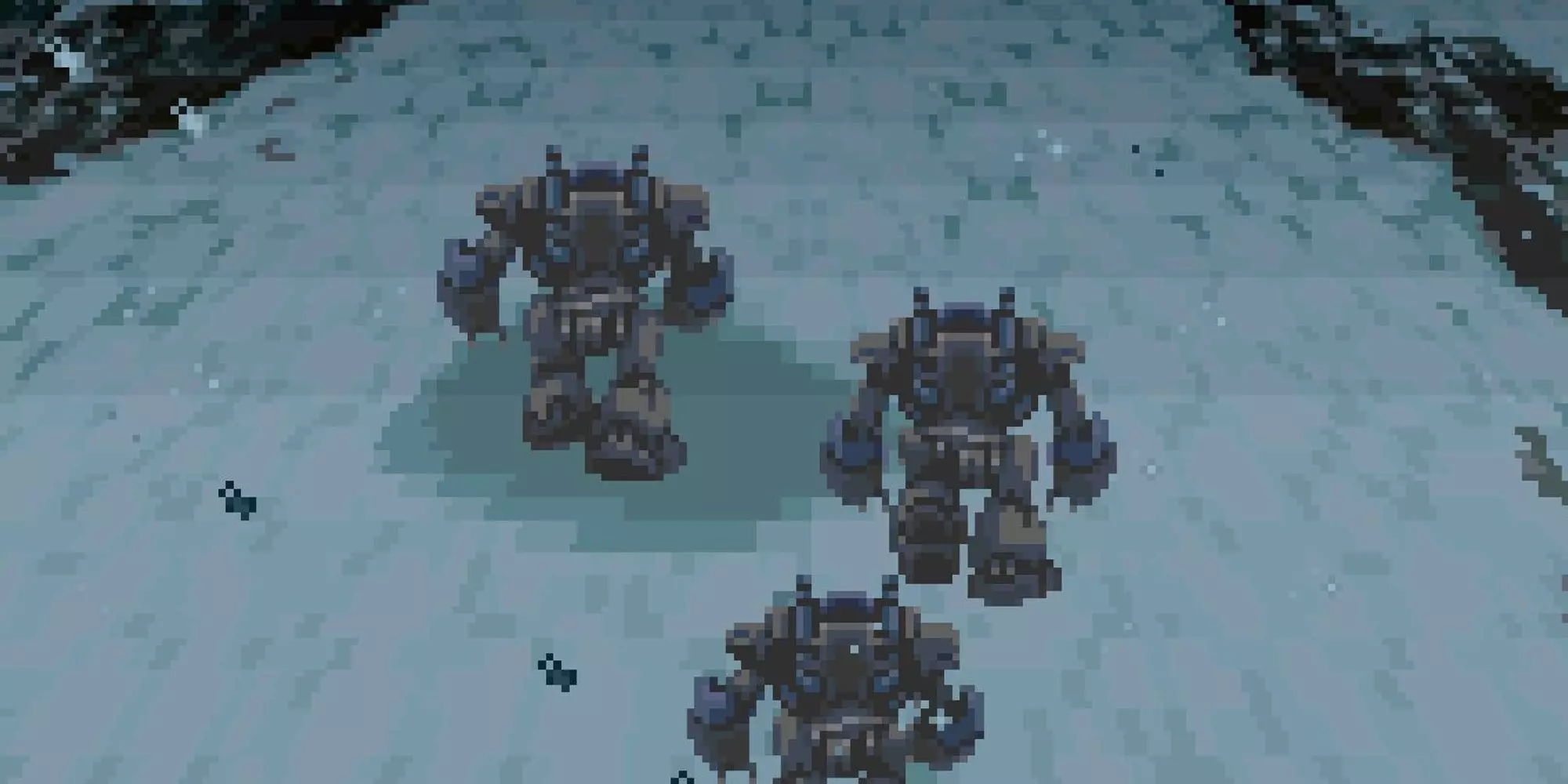 La séquence d'ouverture de Final Fantasy 6, mettant en vedette trois combinaisons d'armures magitek marchant dans une toundra.