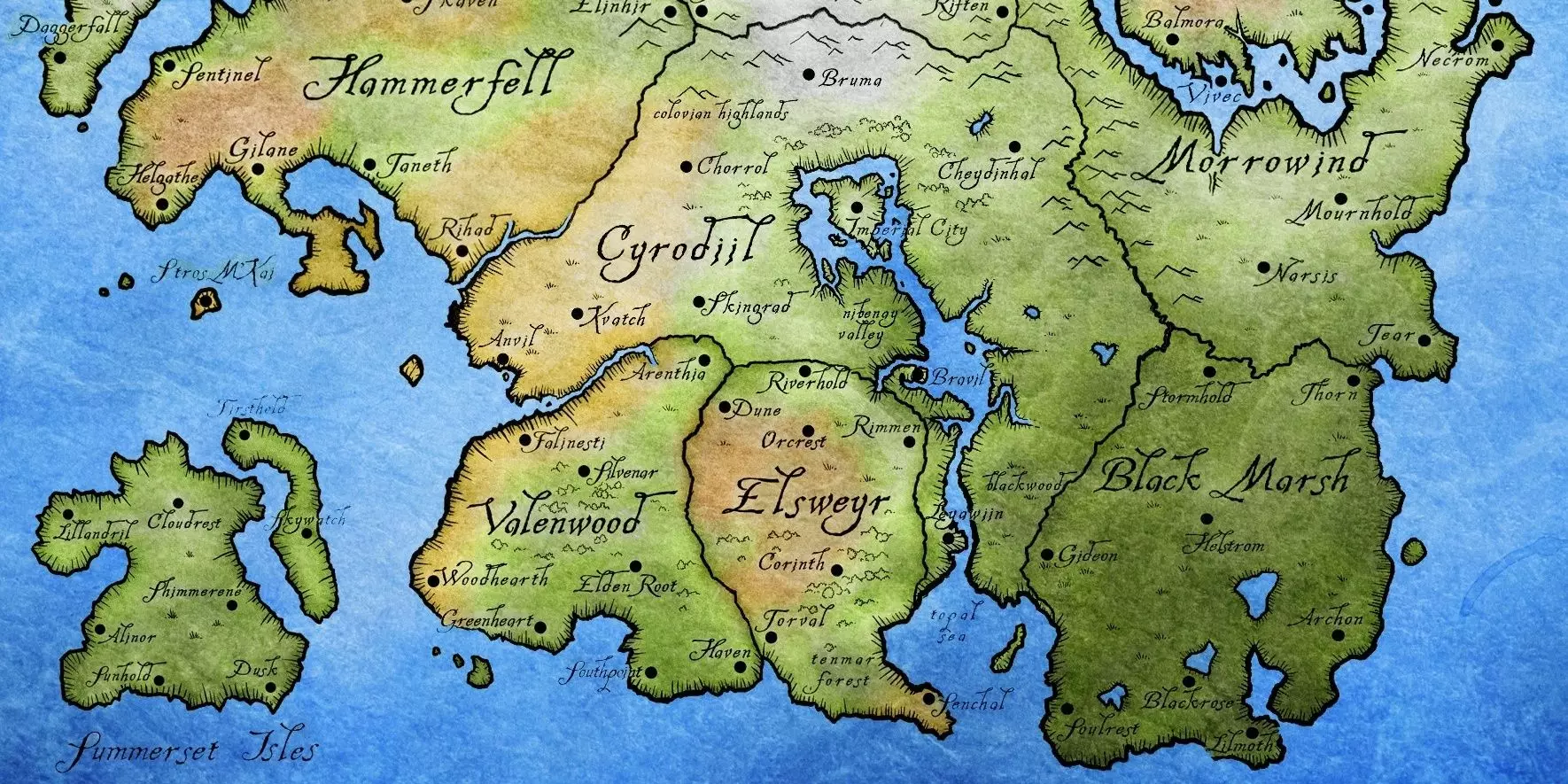 Tamrielen mapa The Elder Scrolls-etik