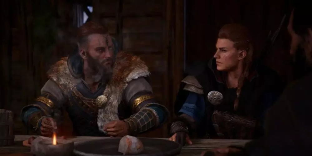 Assassins Creed Valhalla Eivor Eating next to Sigurd