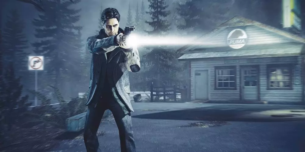 Silah ve meşale ile Alan Wake