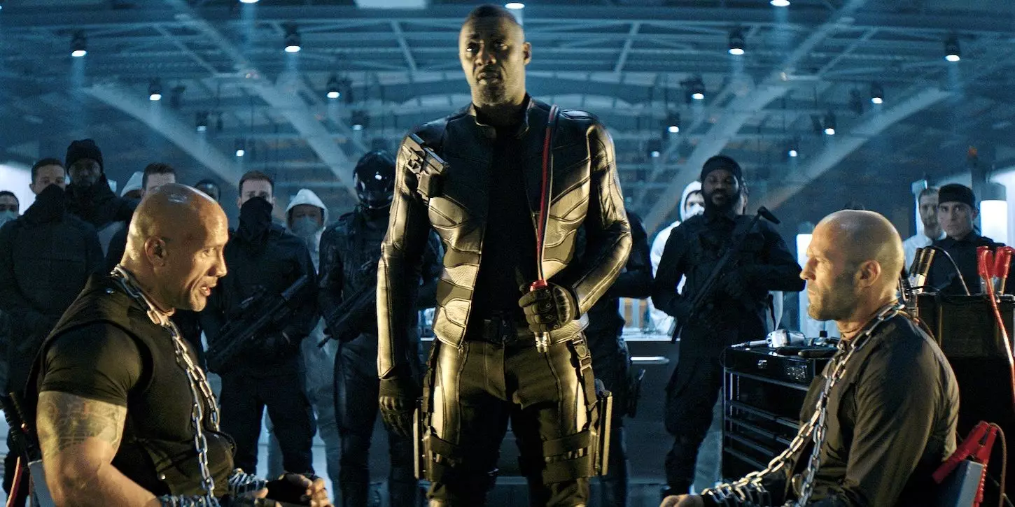 Dwayne Johnson, Jason Statham, an Idris Elba zu Hobbs a Shaw