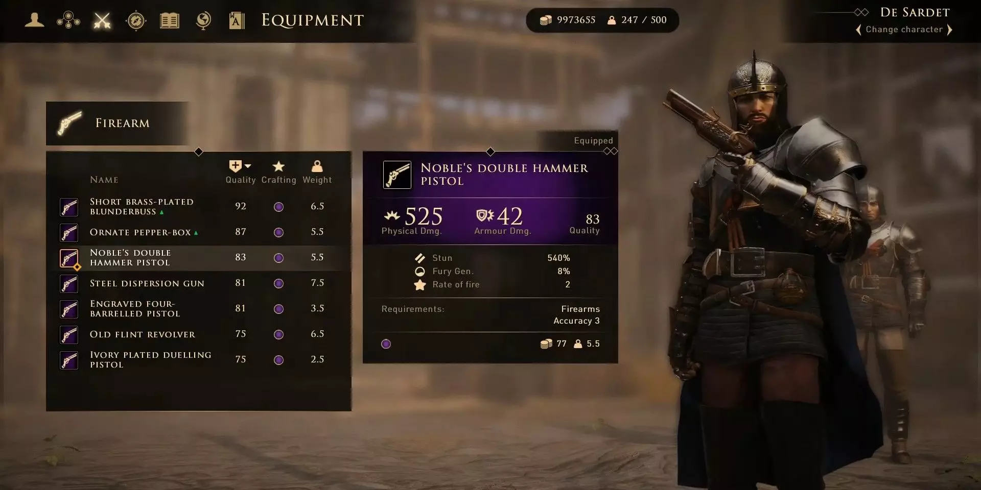 Pistolet à double marteau de Noble dans Greedfall