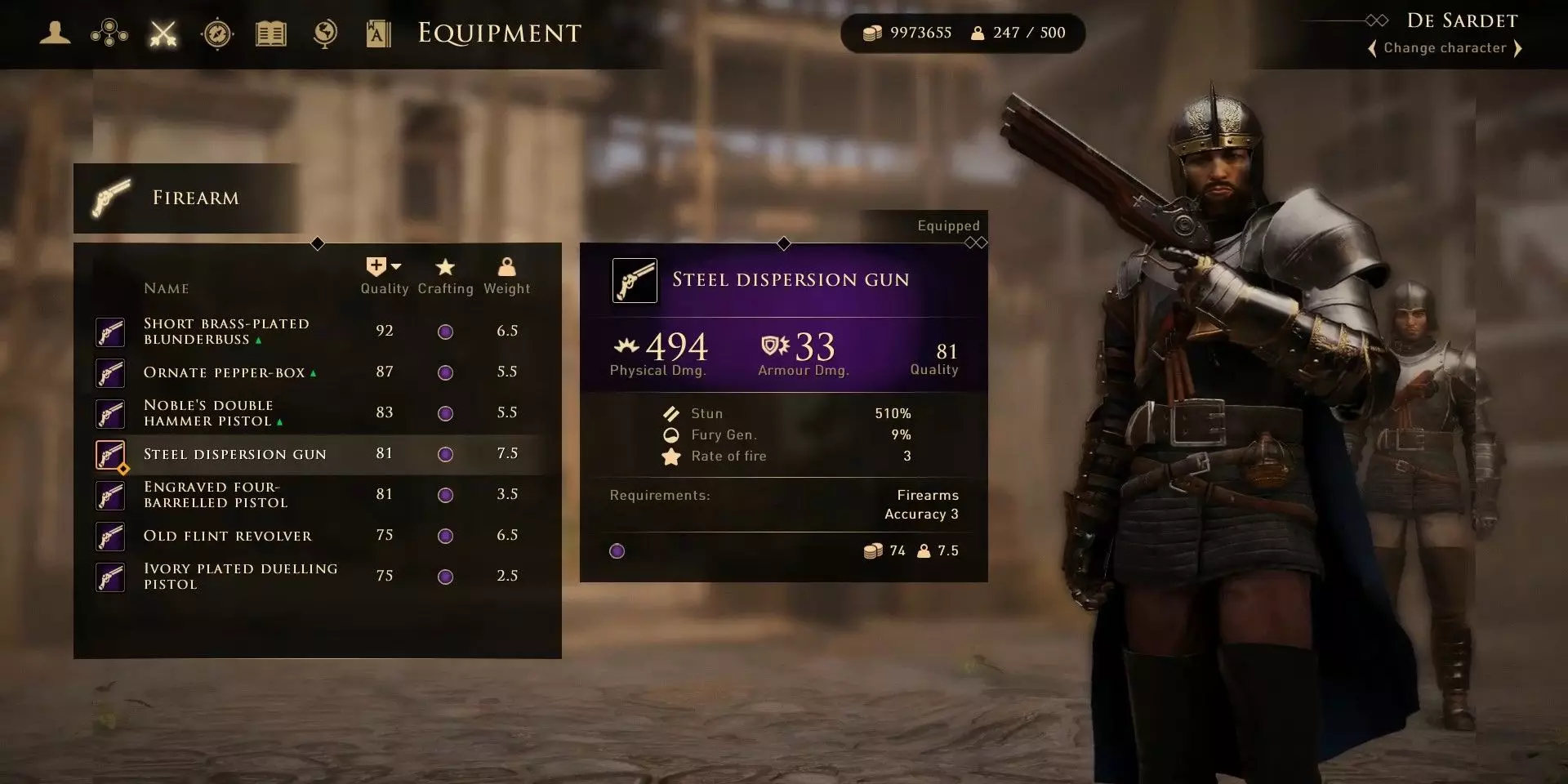 Pistolet à dispersion d'acier dans Greedfall