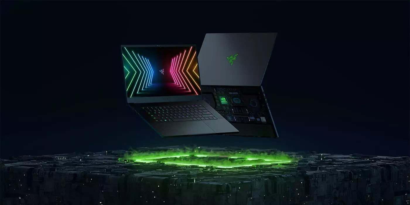 Арын дэвсгэр дээр Razer Blade зөөврийн компьютер