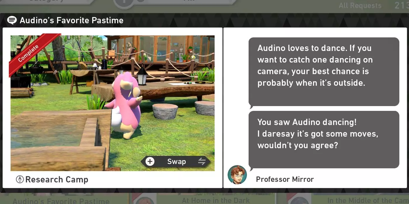 Заявка за любимото забавление на Audino в курса Research Camp в New Pokemon Snap