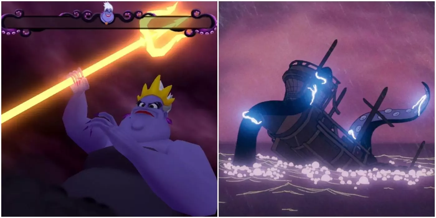 Ursula estas palisumita per tridento en Kingdom Hearts II kaj ŝipo en La Eta Marvirino