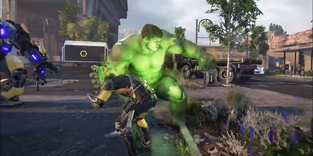 Hulk loitando contra os inimigos en Marvel's Avengers