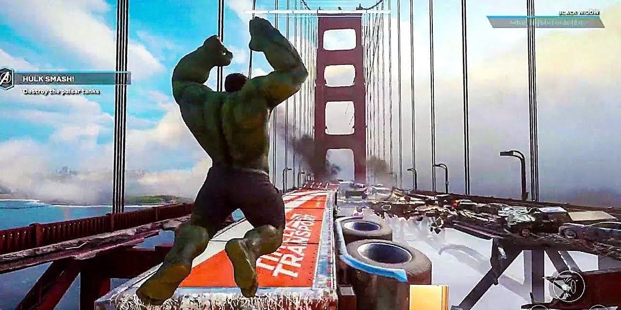 Hulk กระโดดข้ามสะพาน Golden Gate ใน Marvel's Avengers