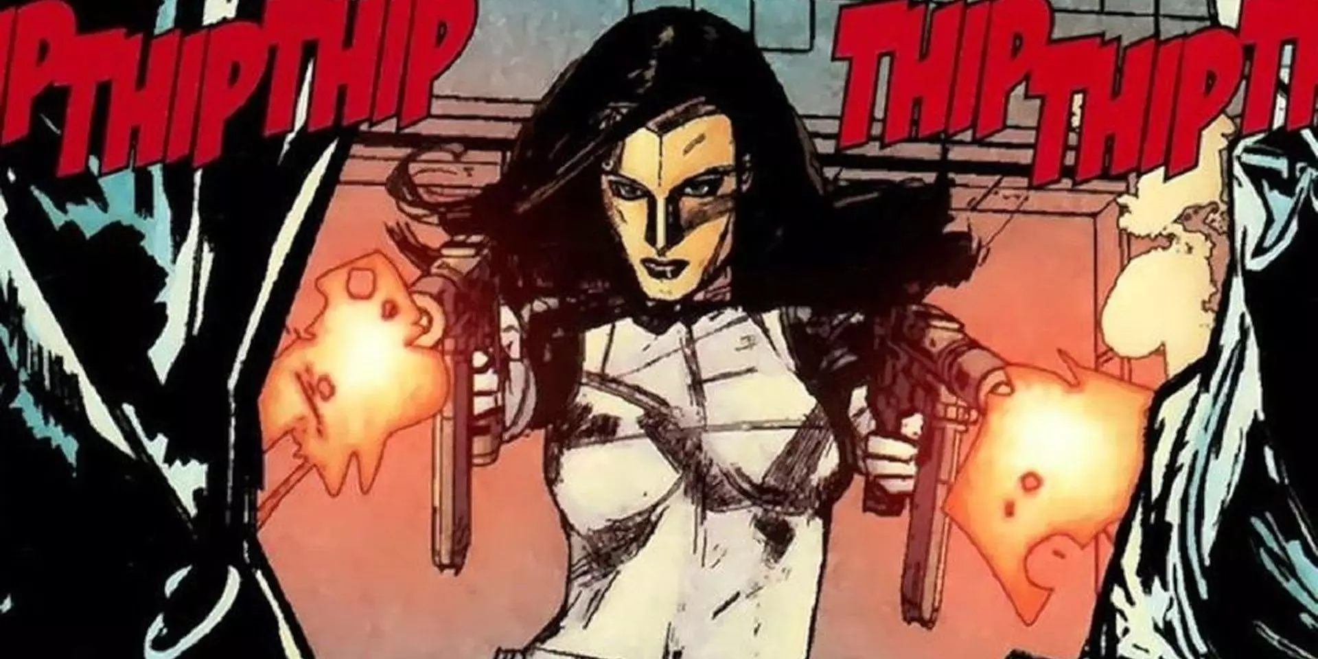 Madame Masque dispara un arma