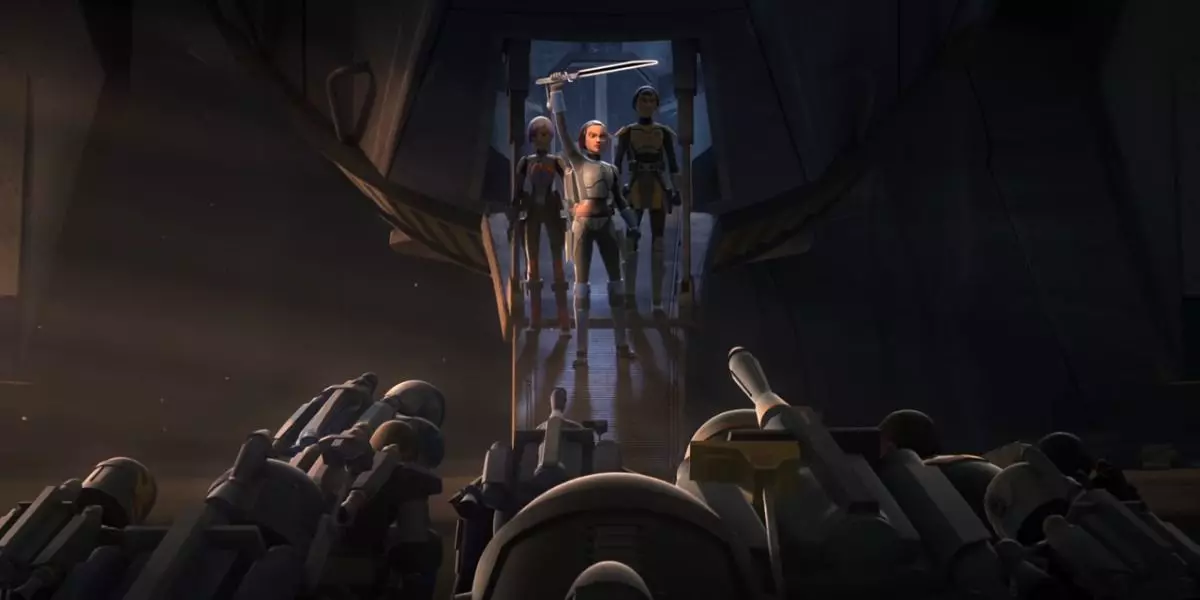 Bo Katan kunye Dark Saber evela Star Wars Rebels.