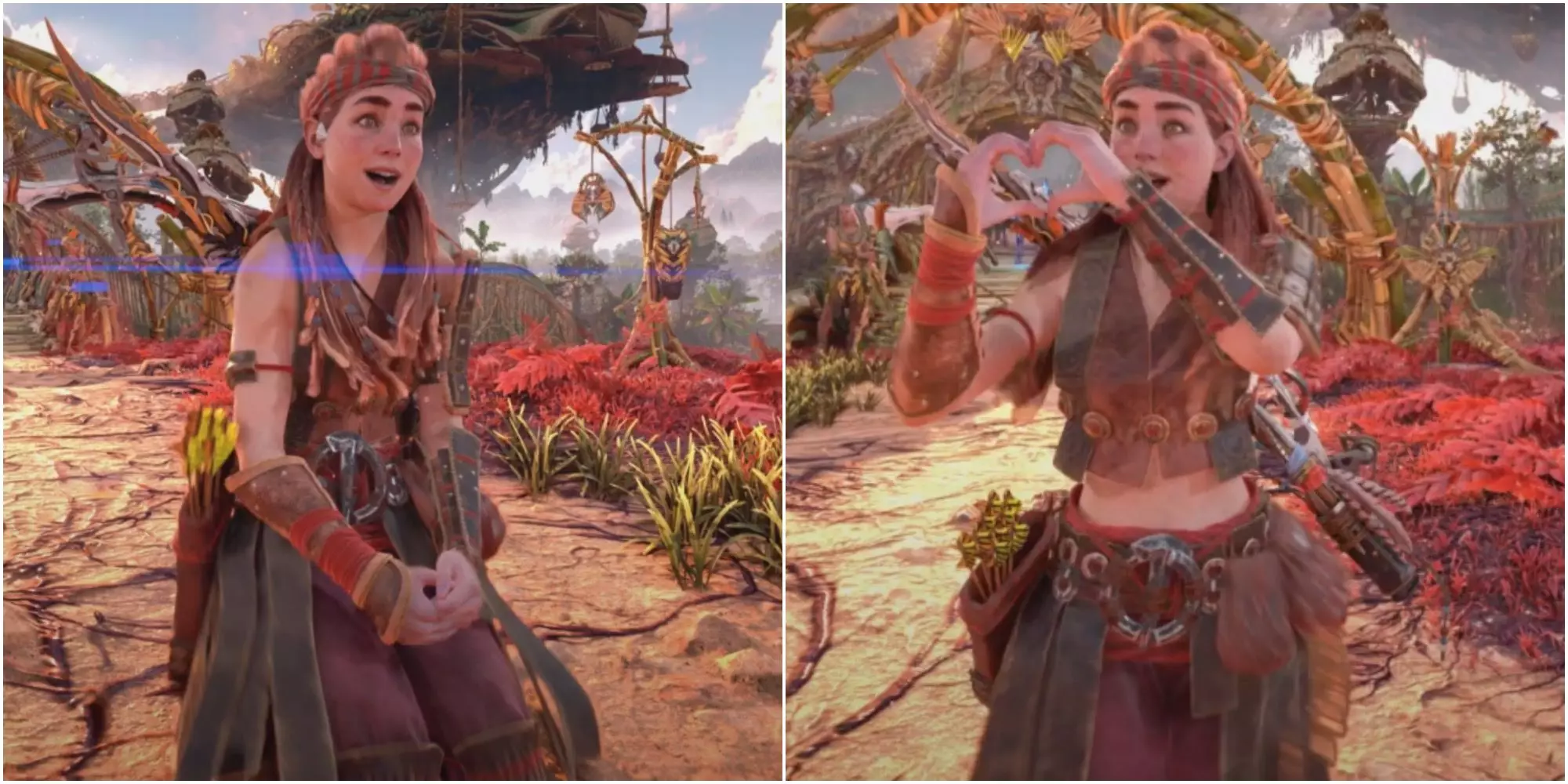 Horizon Forbidden West Collage d'Aloy portant une tenue Oseram Wayfarer