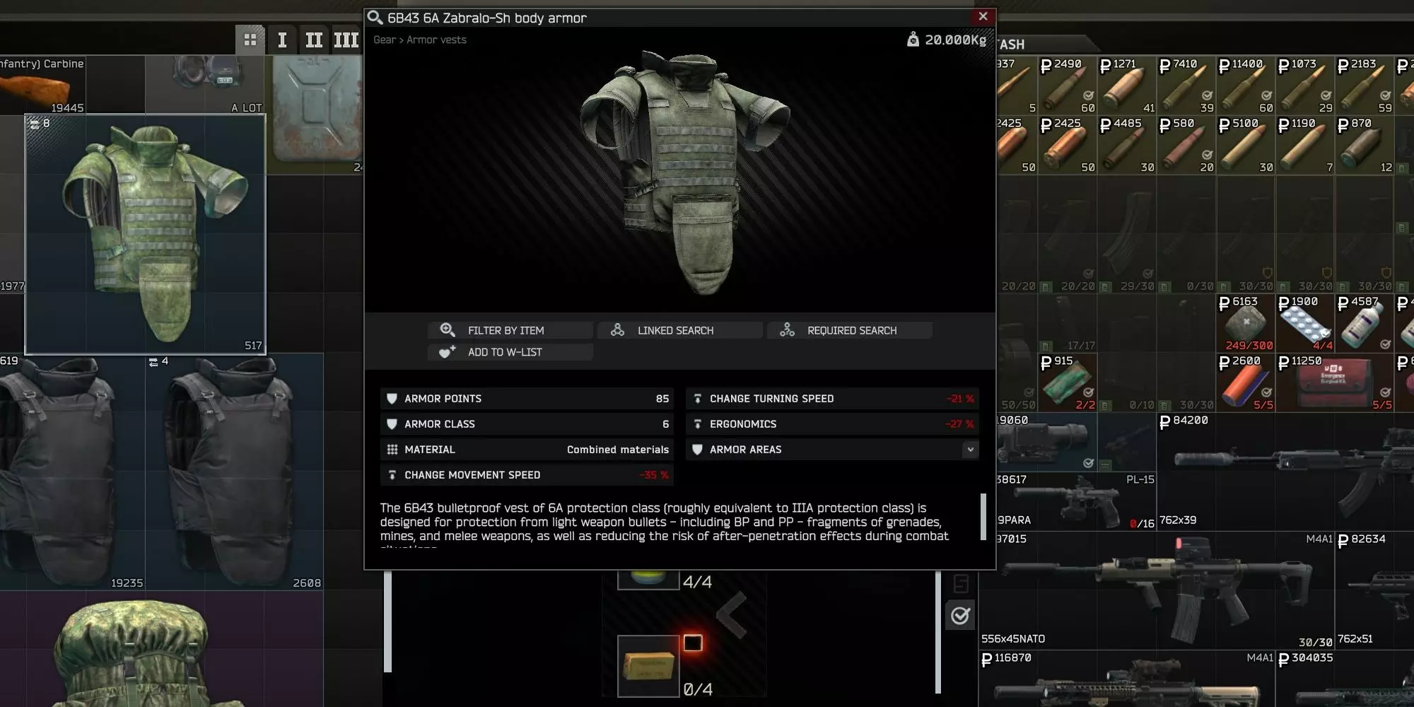 Zabralo Armor Vest shihet në ekranin e inventarit Escape From Tarkov