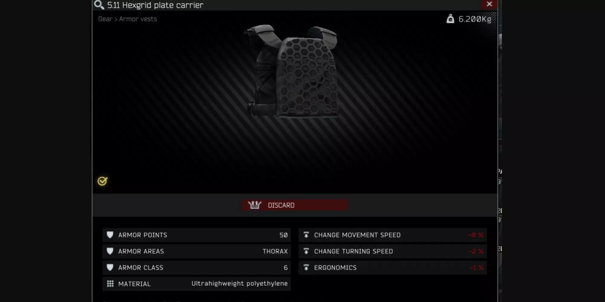 Gudu Daga Tarkov screenshot Hexgrid Plate an duba shi a cikin menu na kaya