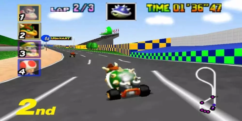 UMario Kart 64 - I-Bowser enegobolondo eliluhlaza okwesibhakabhaka