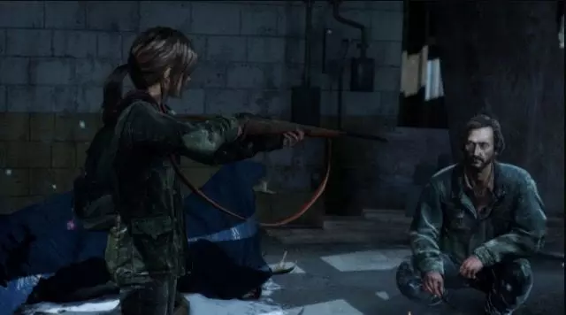 Ellie apuntant amb un rifle a David The Last of Us