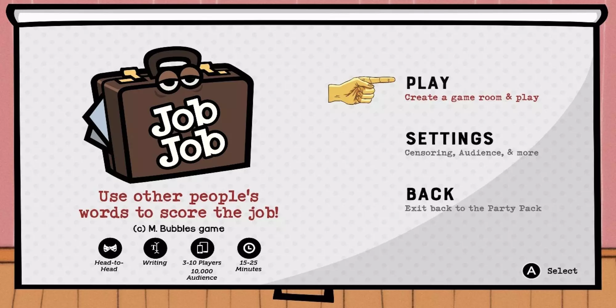 Екран заголовка вакансії з пакету The Jackbox Party Pack 8